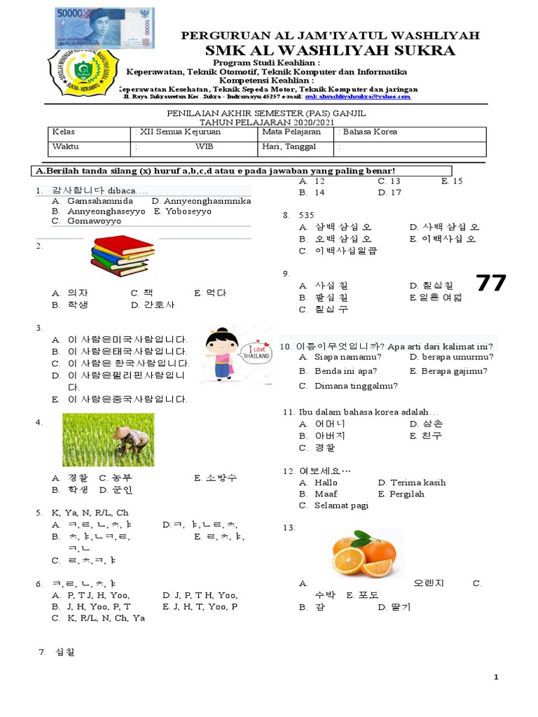 Soal Us Bahasa Korea 2021 Okok | PDF