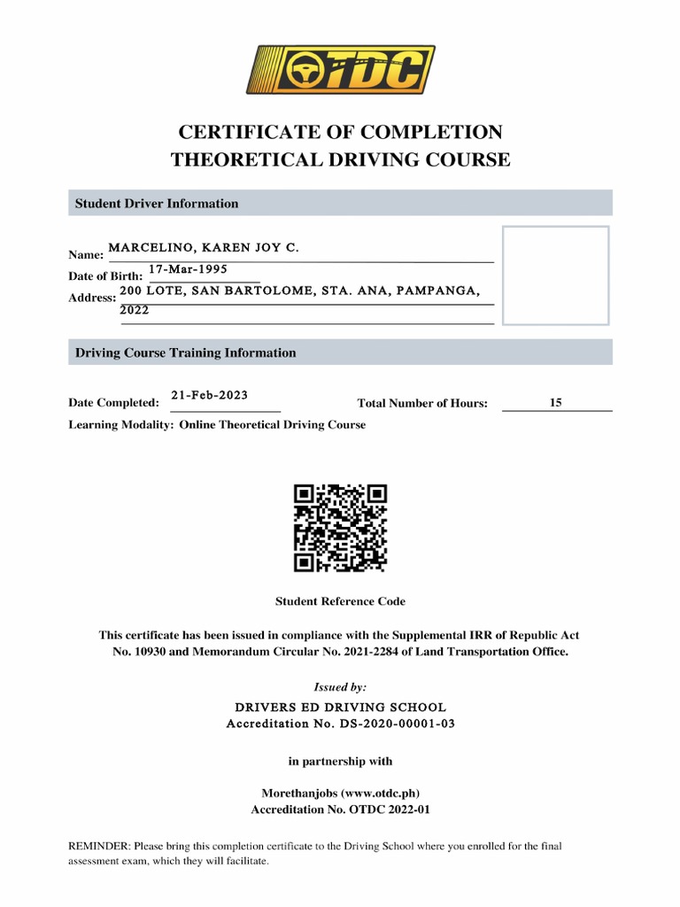 Certificate - OTDC 246671 2302210545 | PDF