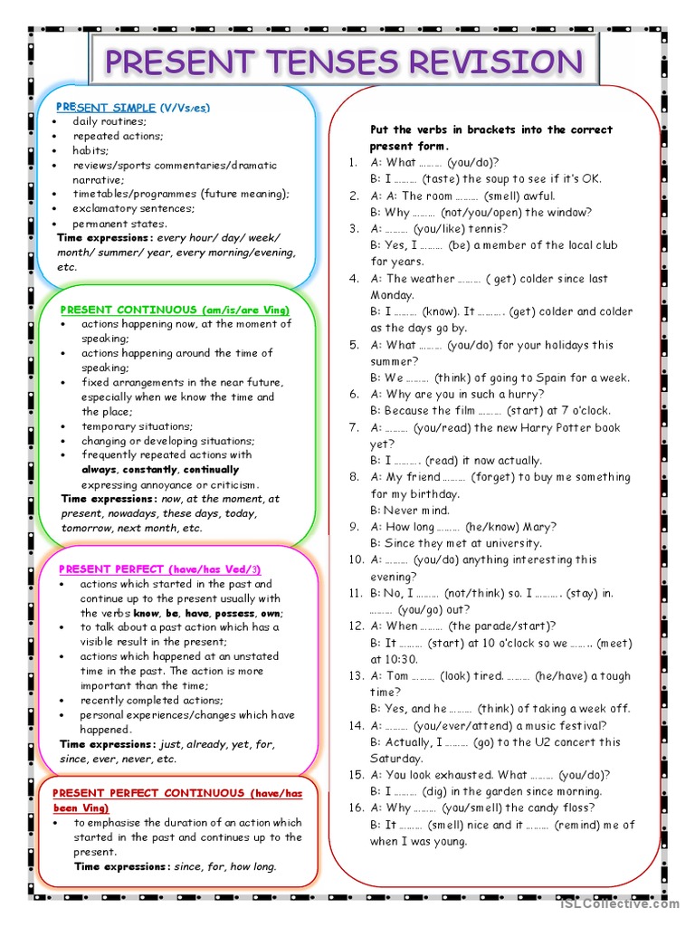 Present Tenses Revision | PDF | Language Families | Syntax