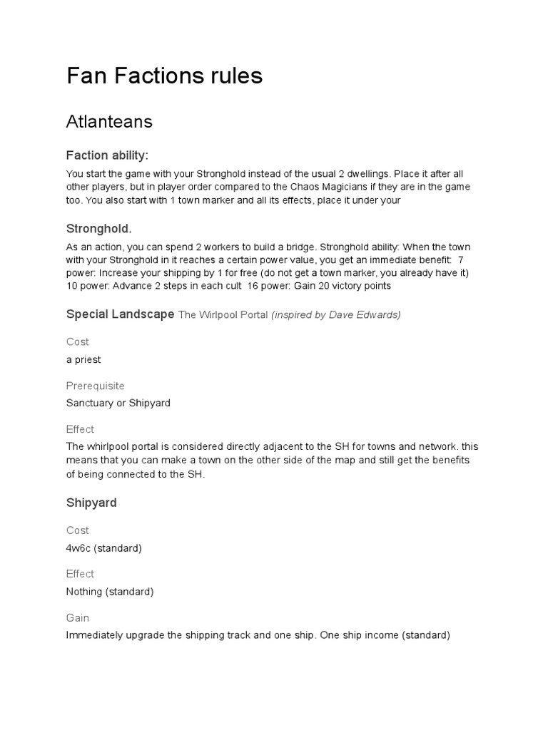 Terra Mystica Fan Factions Rules | PDF