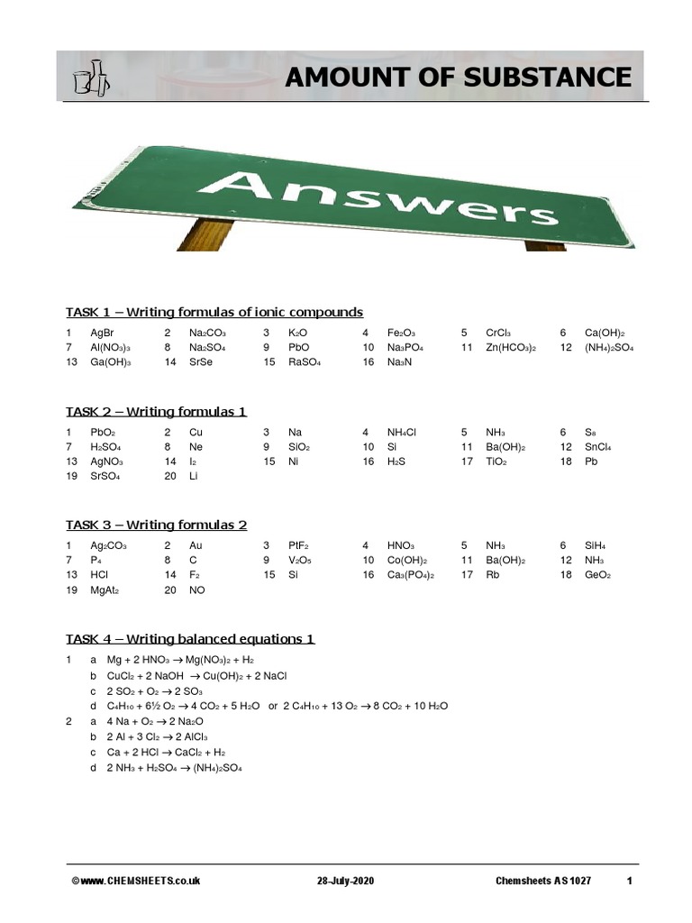 Chemsheets-AS-1027-Amount-of-substance-ANS | PDF