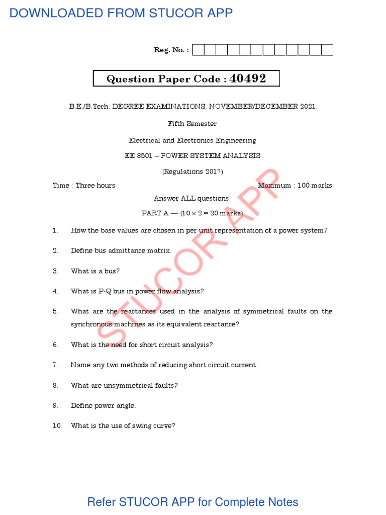 Power System Analysis Question Papers (2021-) | PDF | Transformer | Electrical Impedance