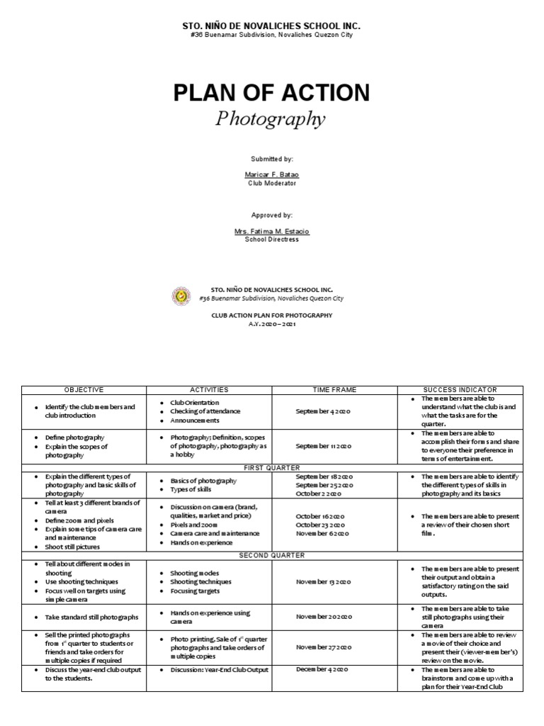 Club Action Plan | PDF | Photograph | Camera