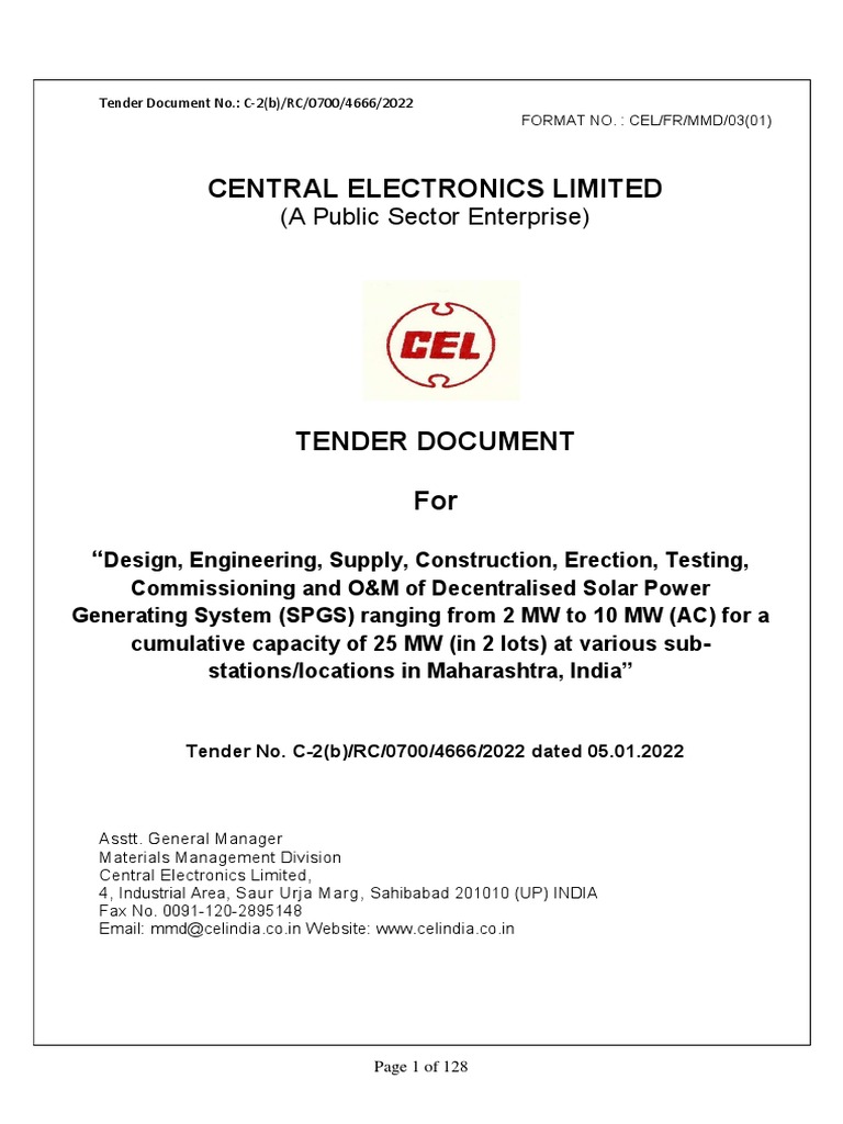 Tender Document 4666 | PDF | Solar Power | Electrical Grid