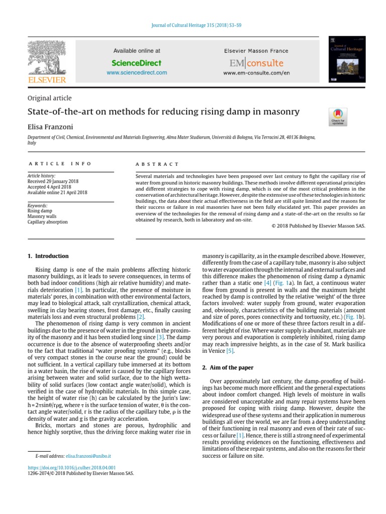 State of The Art On Methods For Reducing Rising D - 2018 - Journal of Cultural H | PDF | Masonry ...