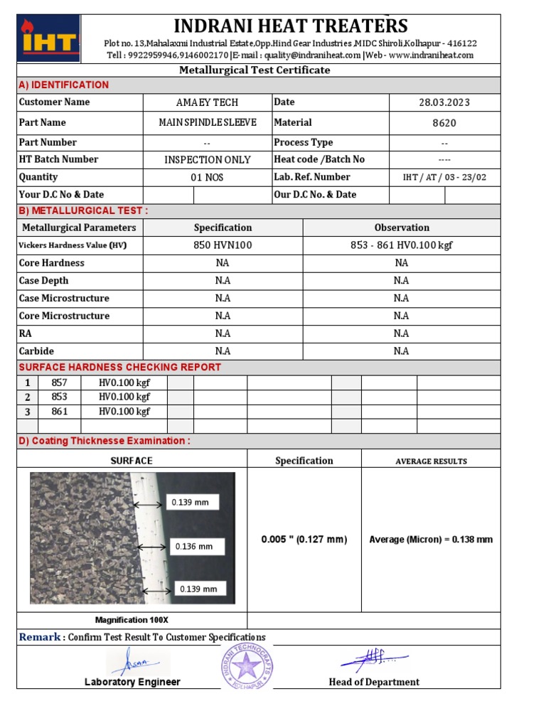 Metallurgical Test Report for 8620 Steel | PDF | Secondary Sector Of ...