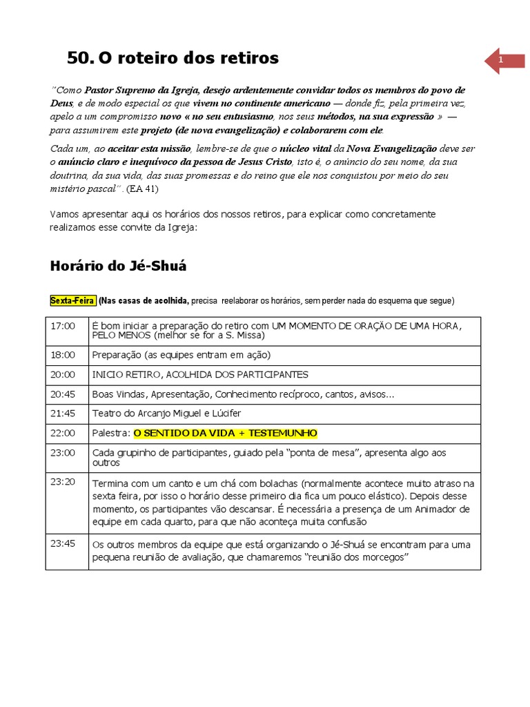 Os Horários Dos Retiros | PDF | Missa (liturgia)