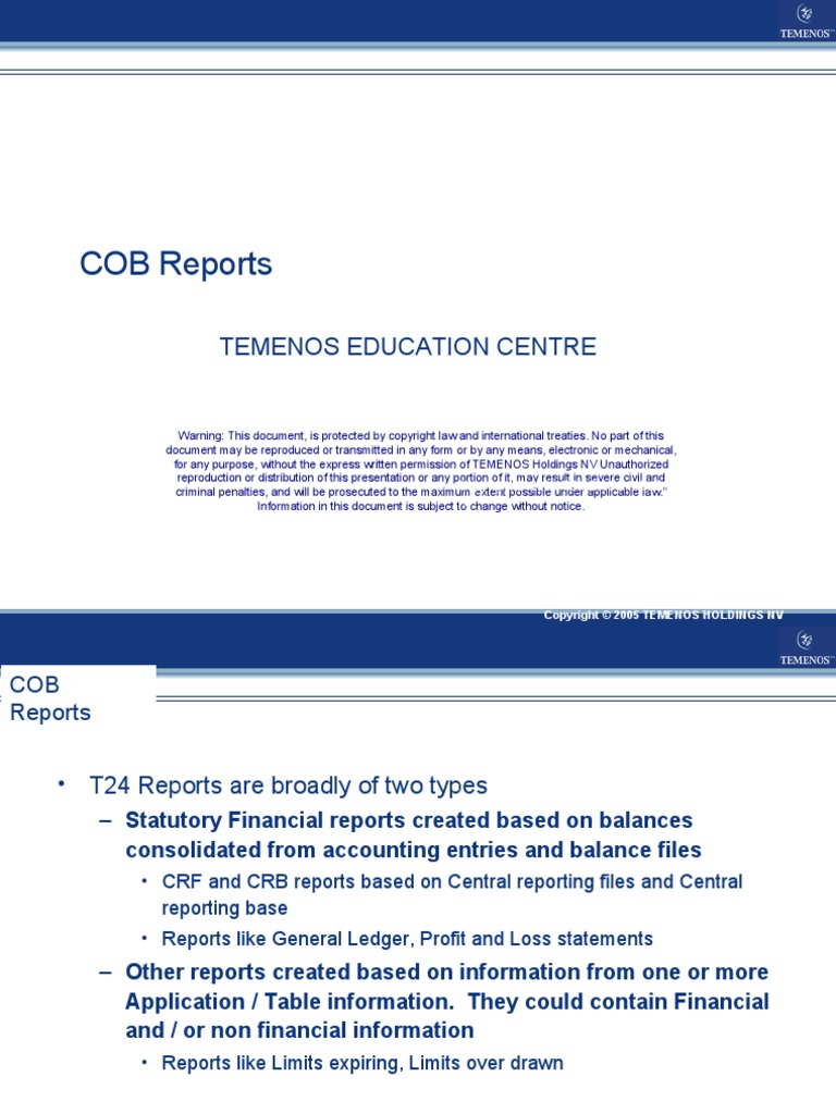 COB Reports | PDF | Banks | Financial Statement
