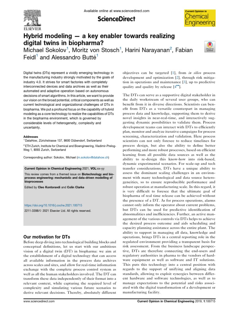 Hybrid Modeling - A Key Enabler Towards Realizing Digital Twins in Biopharma? | PDF | Simulation ...