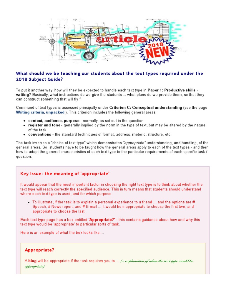 Guidelines for IB English B Text Types | PDF | Essays | Experience