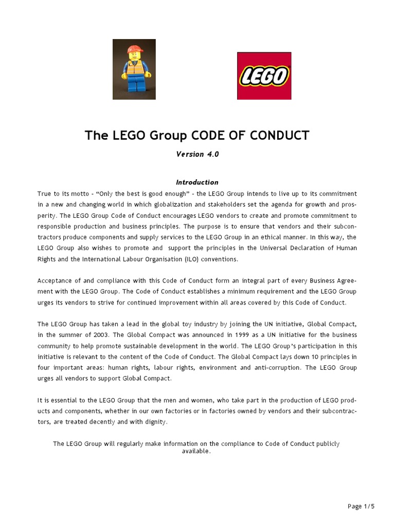 LEGO Group Code of Conduct Overview | PDF | Employment | International ...