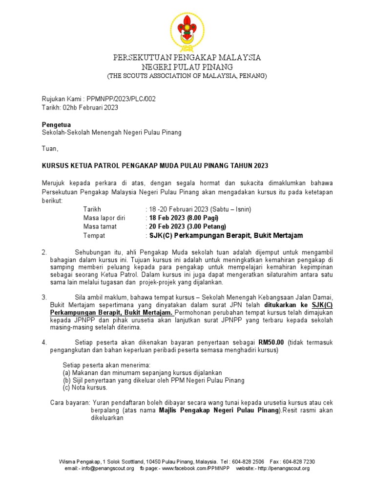 PPMNPP Kursus Ketua Patrol 2023 Surat Jemputan Sekolah | PDF PPMNPP Kursus Ketua Patrol 2023 Surat Jemputan Sekolah | PDF