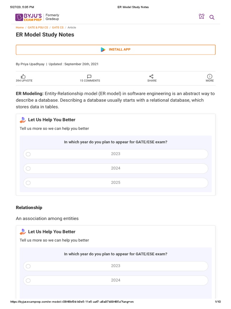 ER Model Study Notes | Download Free PDF | Relational Database ...