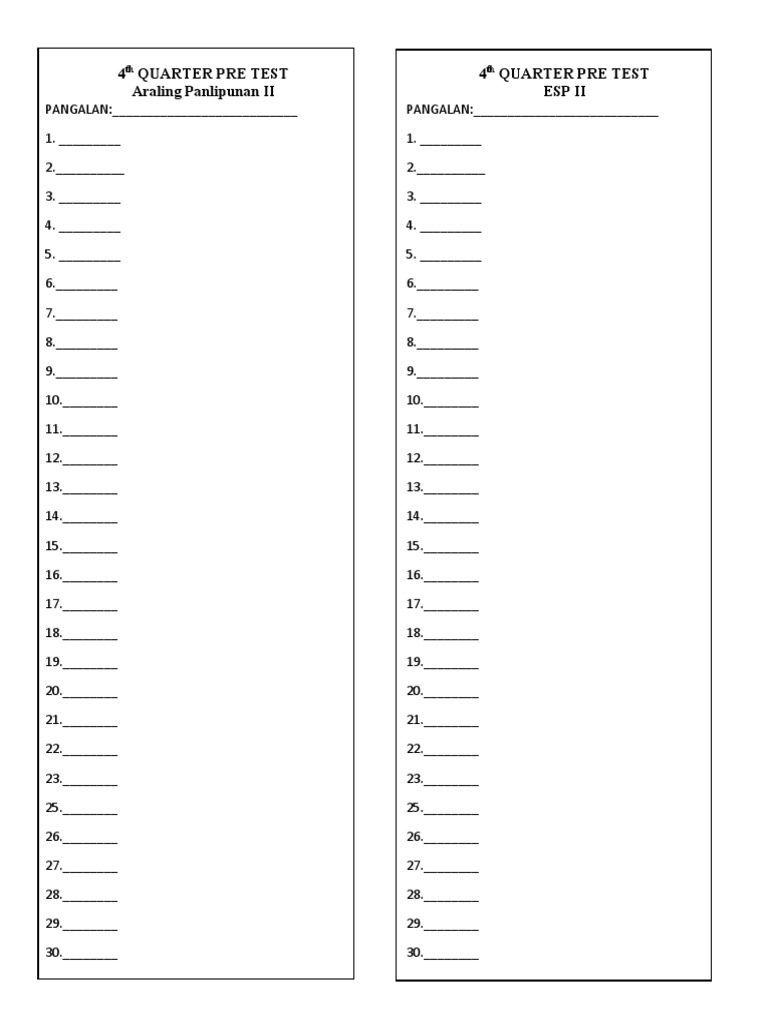 4th Quarter Pre-Test for Grade II | PDF