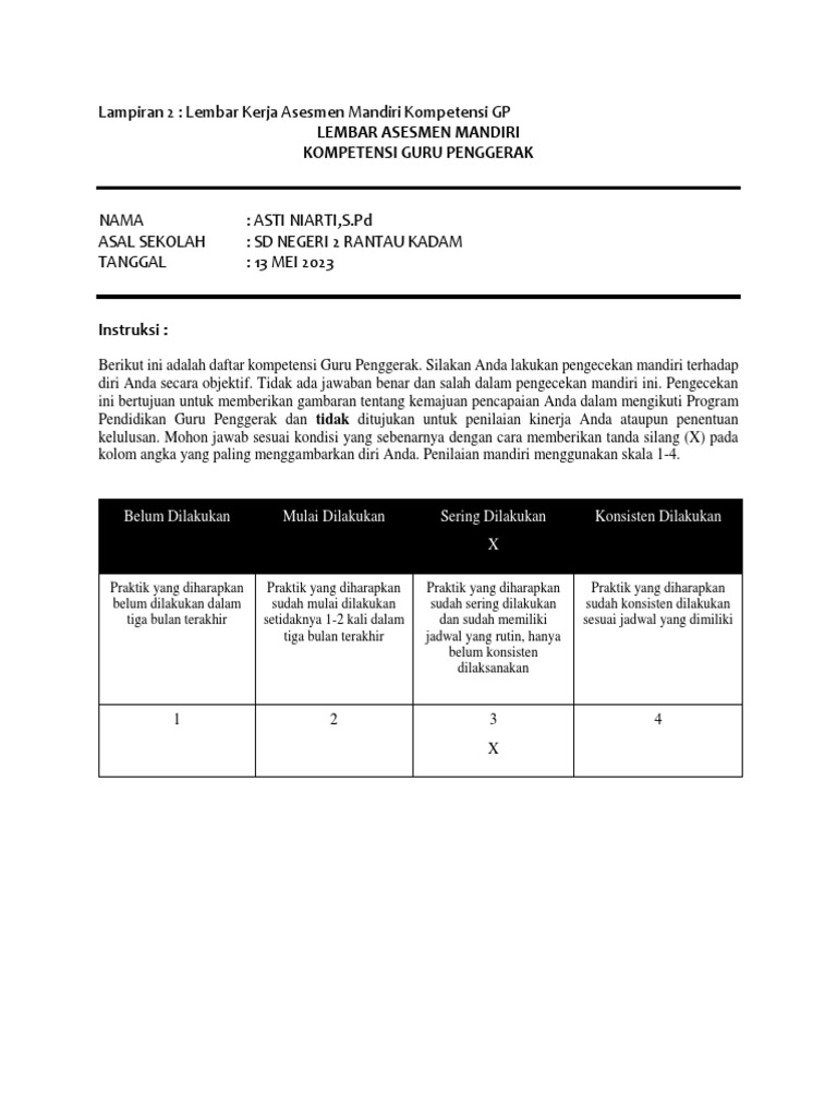Lampiran 2 - Lembar Kerja Pengecekan Mandiri Kompetensi GP | PDF