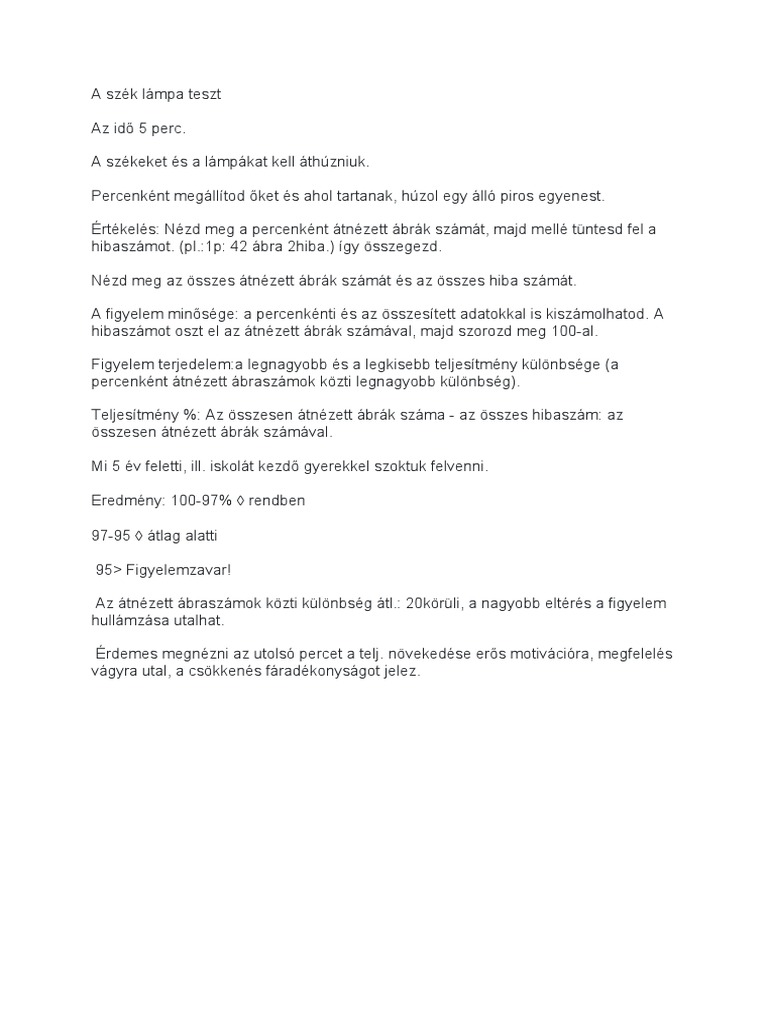 A Szék Lámpa Teszt Értékelése | PDF