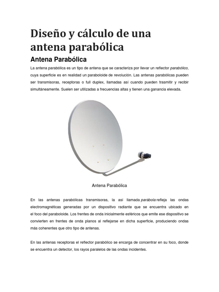 Diseño y Cálculo de Una Antena Parabólica | PDF | Satélite de ...