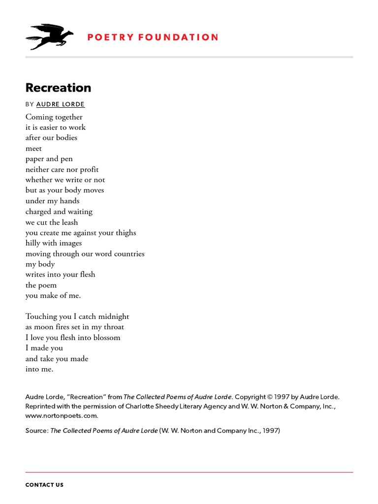 Recreation by Audre Lorde - Poetry Foundation | PDF