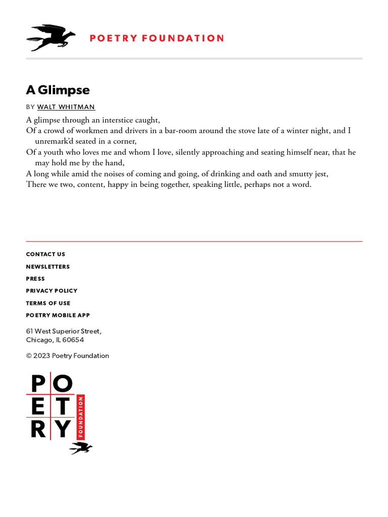 A Glimpse by Walt Whitman - Poetry Foundation | PDF