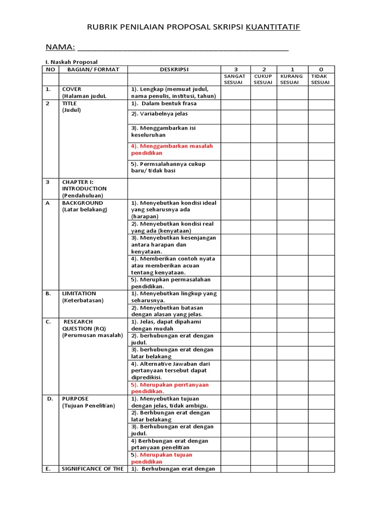 Rubrik Penilaian Proposal Skripsi | PDF | Sains & Matematika