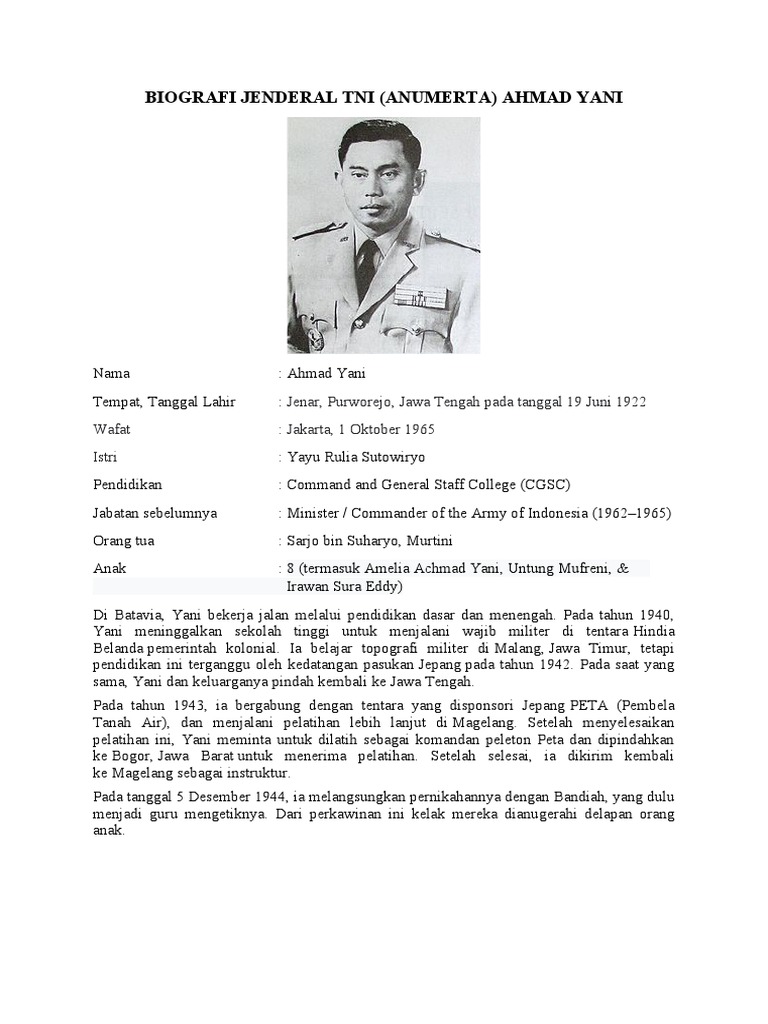 Biografi Jenderal Ahmad Yani | PDF