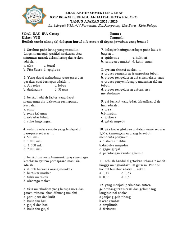 SOAL SEM Genap IPA KELAS 8 2023 | PDF