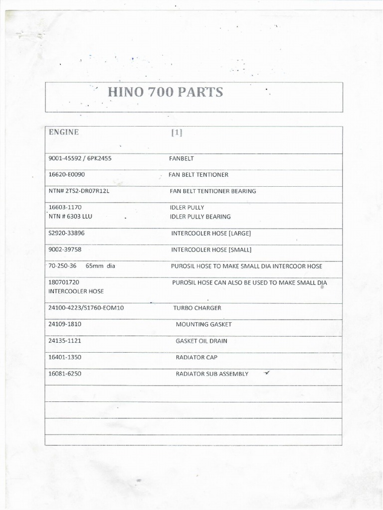 Hino Parts Book | PDF