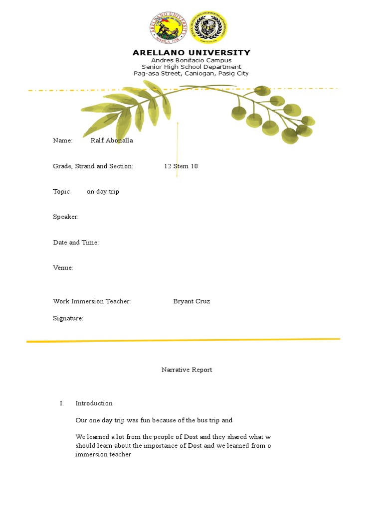 Narrative Report One Day Trip Mdocx Webinar Ralf | PDF