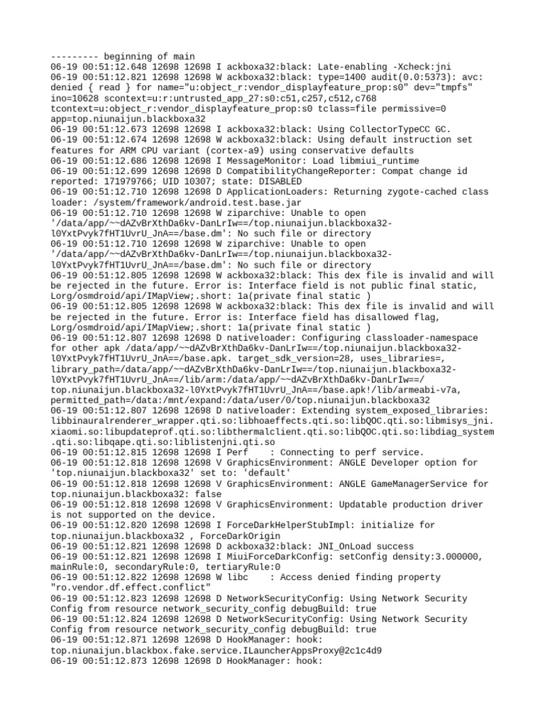 Top - Niunaijun.blackboxa32 Logcat | PDF