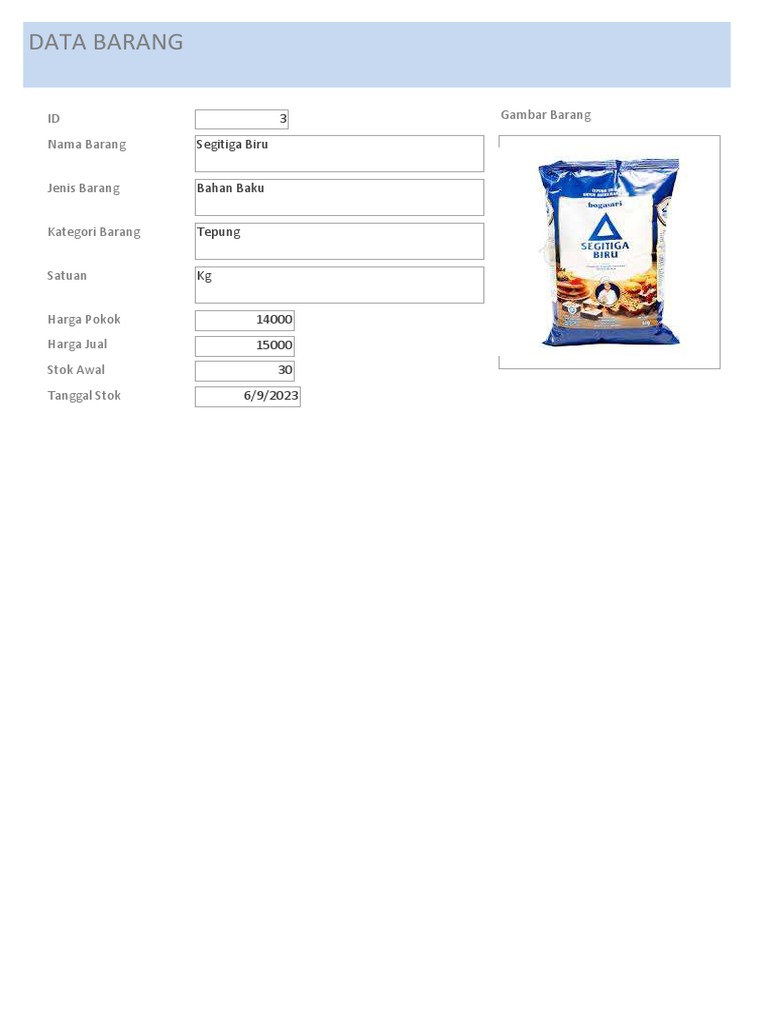 CONTOH FORM DATA BARANG | PDF