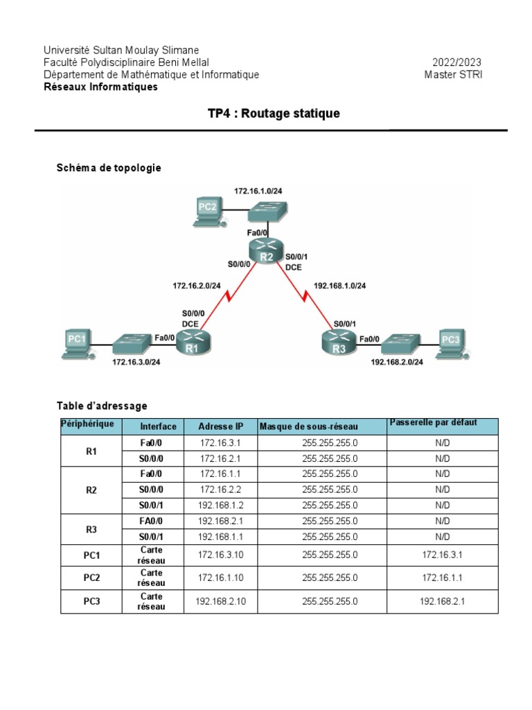 TP4: Routage Statique: Réseaux Informatiques | PDF