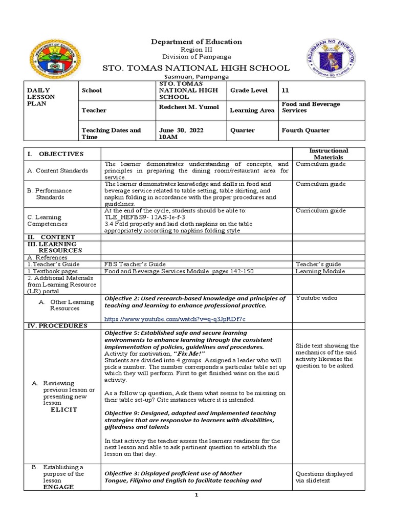 DLP - Co FBS | PDF | Learning | Teachers