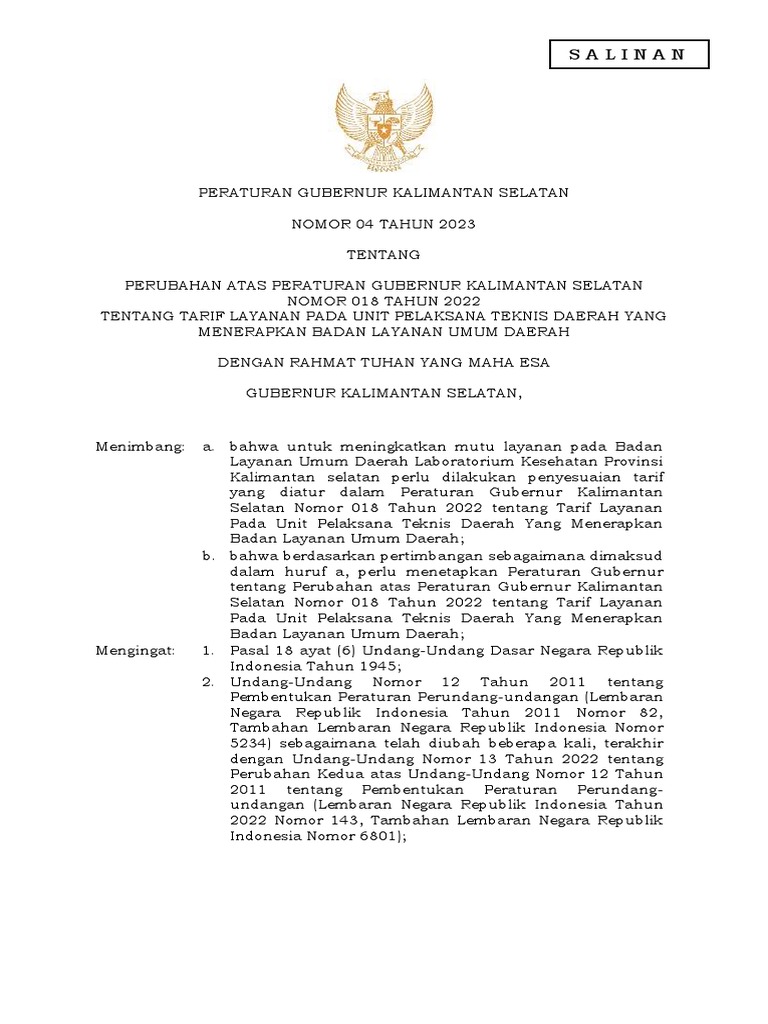SALINAN PERGUB NOMOR 04 TAHUN 2023 | PDF