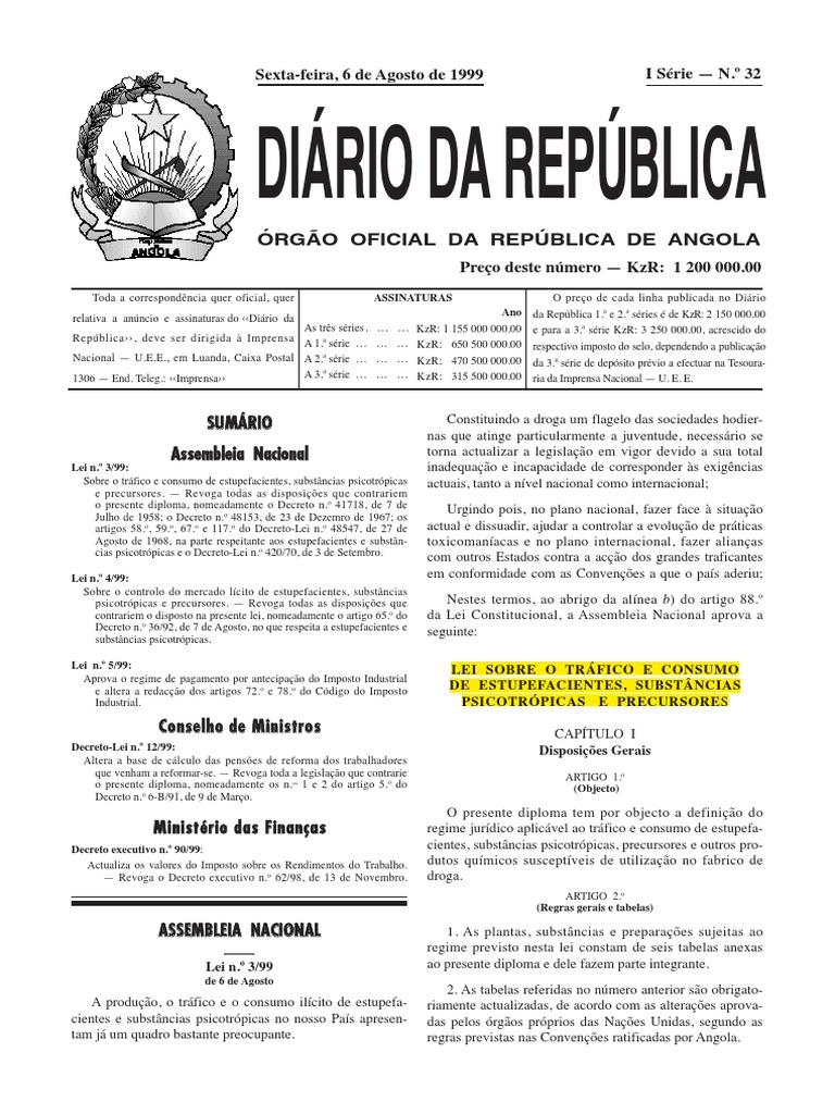 Lei Sobre Tráfico e Consumo de Estupefaciente, Substâncias ...