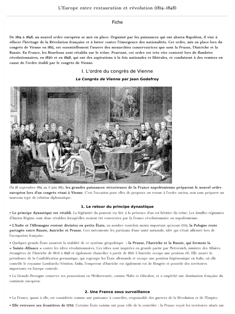 1re Histoire L Europe Entre Restauration Et Revolution 1814 1848 | PDF | Saint-Empire romain ...