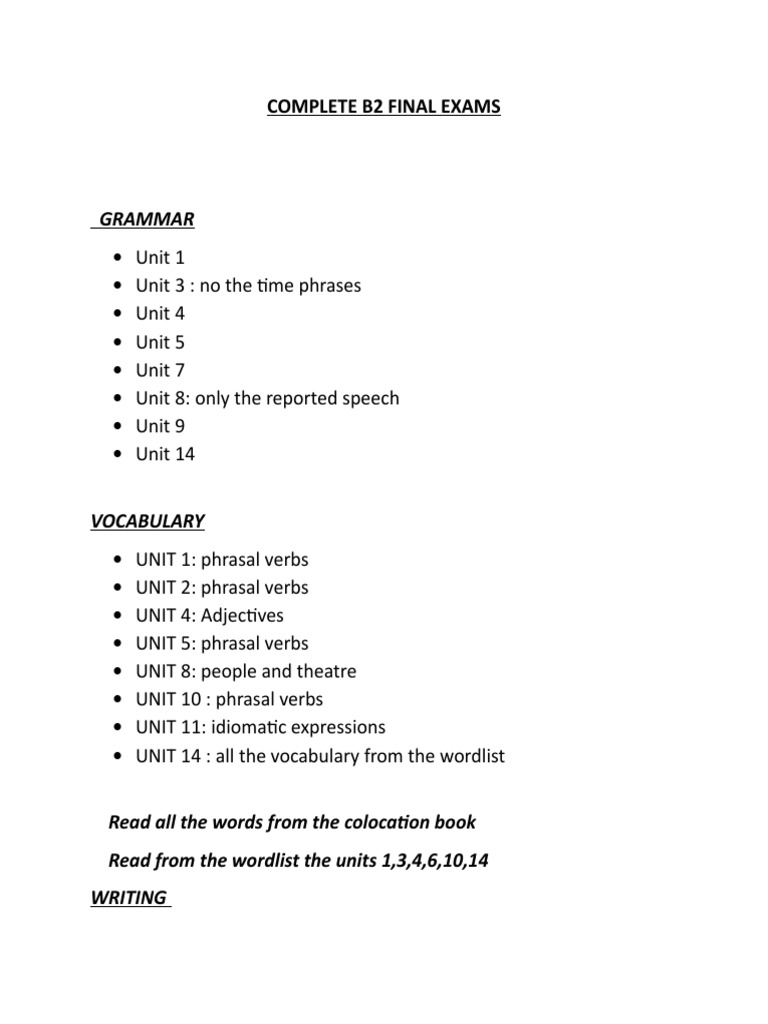 Complete b2 Final Exams | PDF