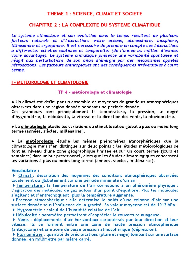 Term ESC T1 C2 Complexité Syst Climatique V2 | PDF
