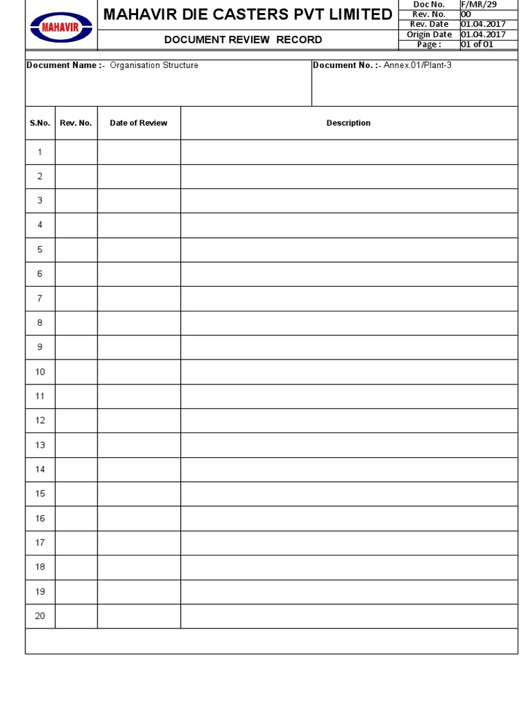 F MR 29 - Document Review Record | PDF