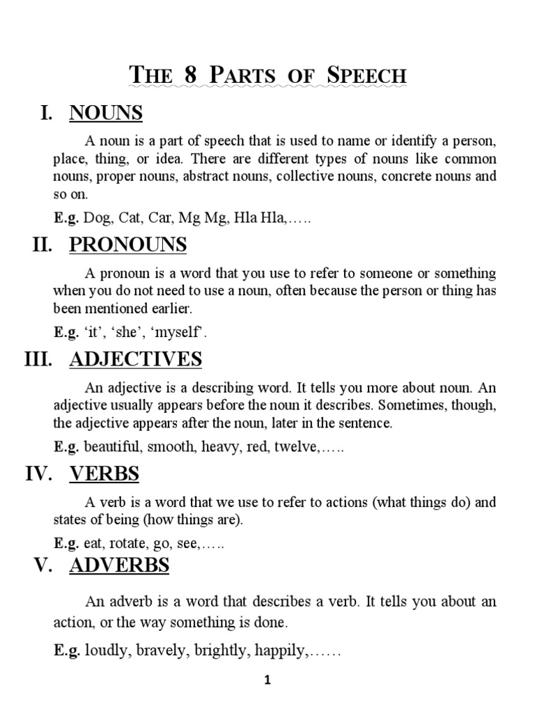 The 8 Parts of Speech | PDF | Adverb | Noun