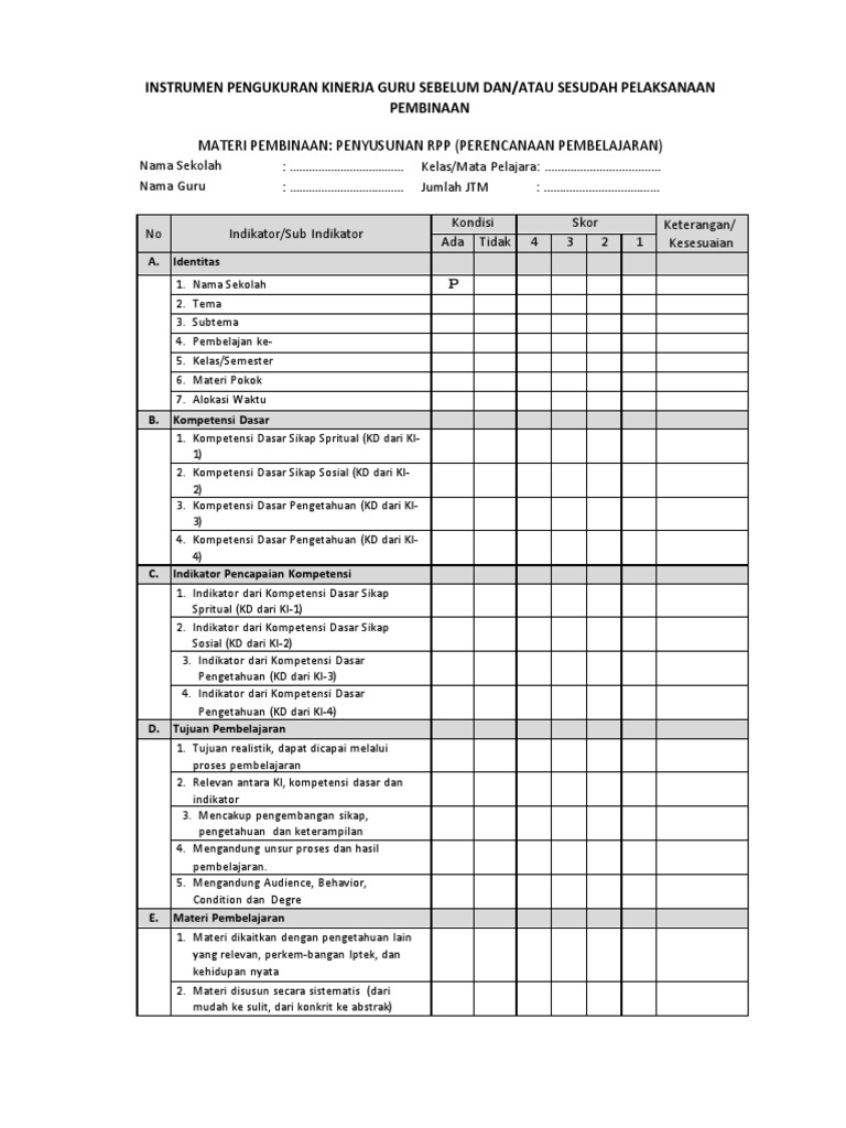Instrumen Penilaian Rencana Pelaksanaan Pembelajaran | PDF | Karier ...