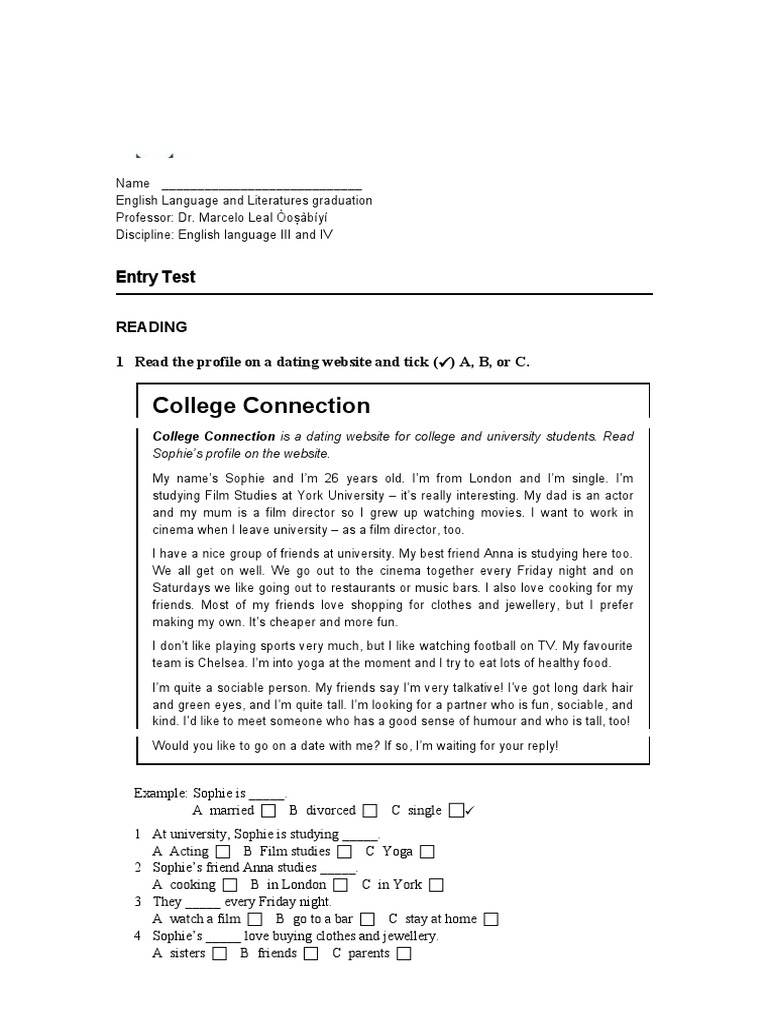 Entry test - English language III e IV | PDF
