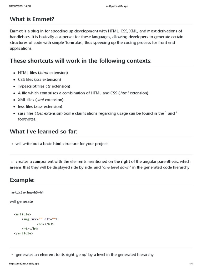 Emmet Cheatsheet | PDF | Html | Computer Science