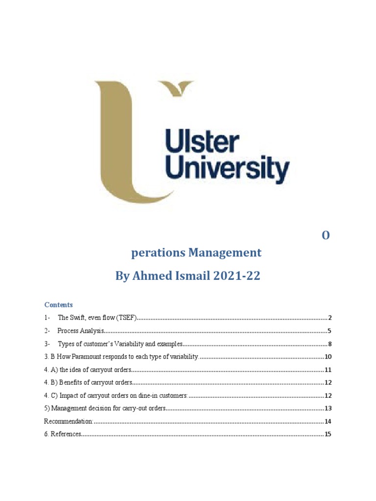 Operations Assignment by Ahmed Ismail 10158679 | PDF | Restaurants | Operations Management
