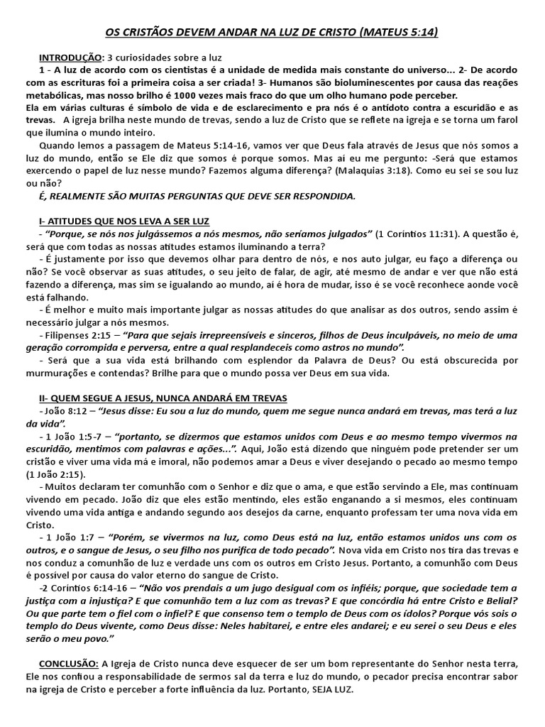 Os Cristãos Devem Andar Na Luz de Cristo | PDF | Jesus | Eucaristia