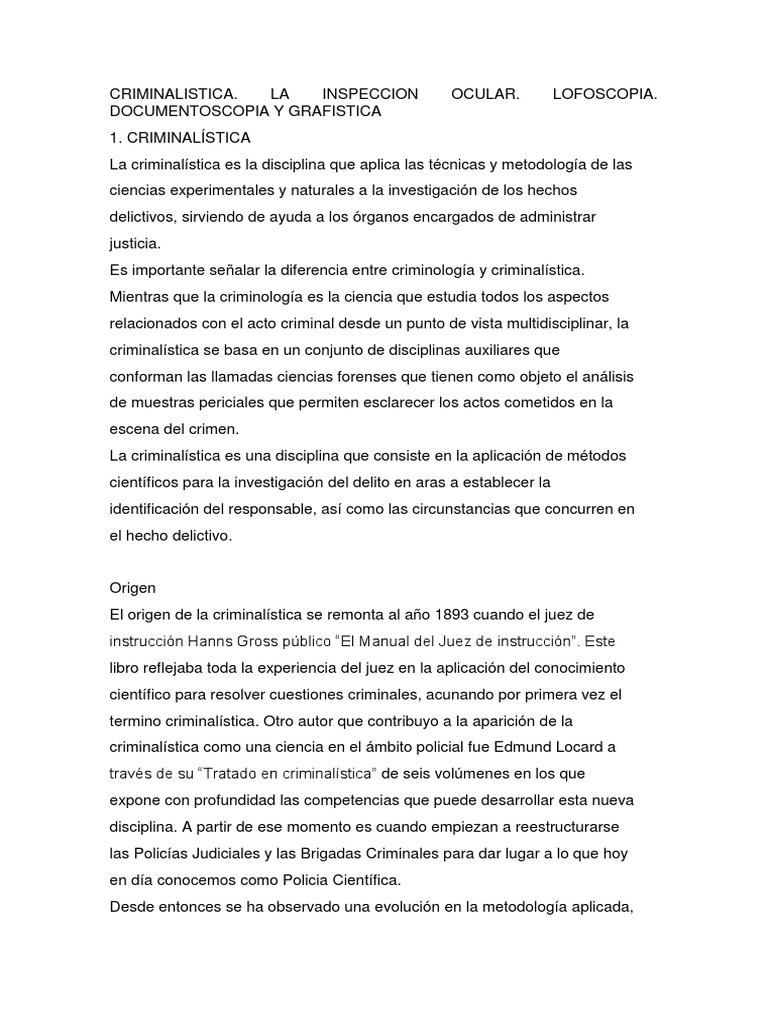 Tema 36. - Criminalística. La Inspección Ocular. Lofoscopia ...