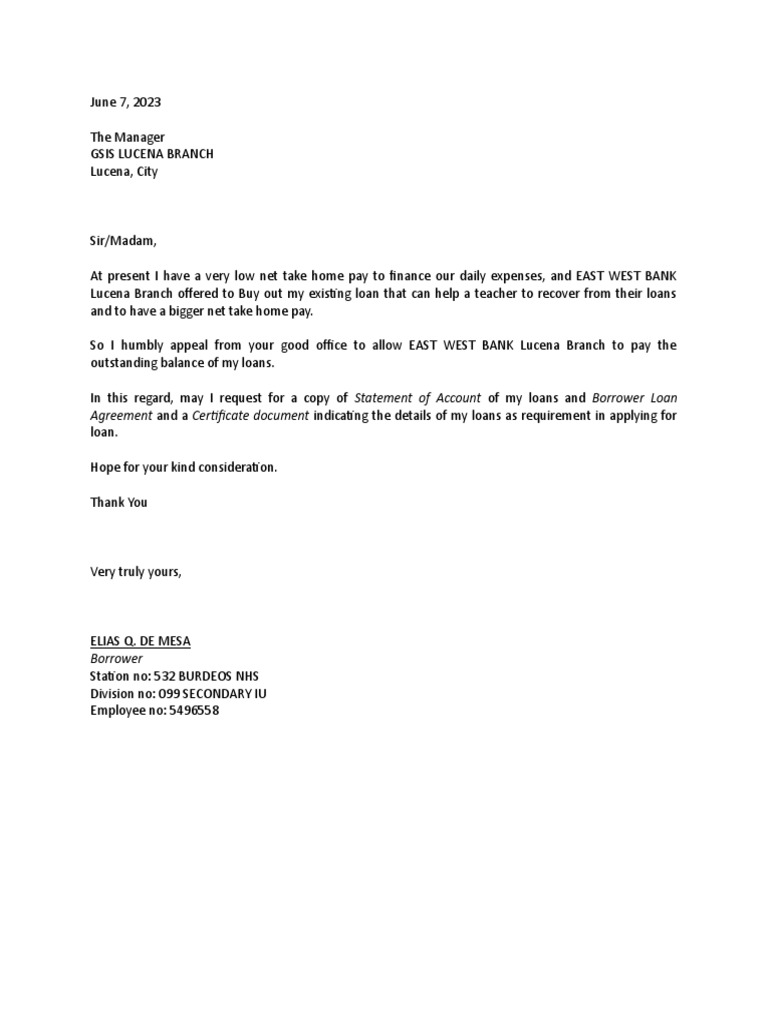 Request Letter For Soa | PDF