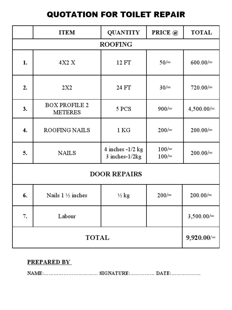 Toilet Repair Quotation | PDF