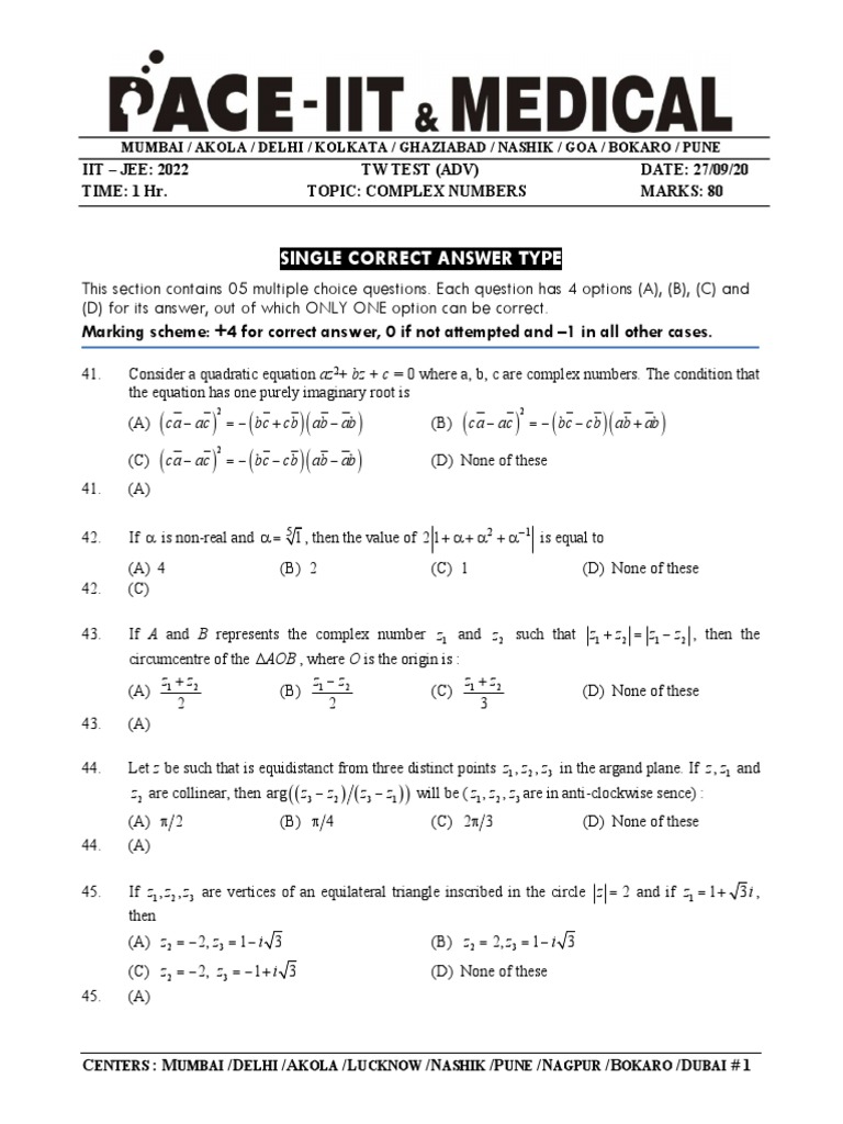 Complex Numbers (Question Paper) | PDF | Complex Number | Numbers