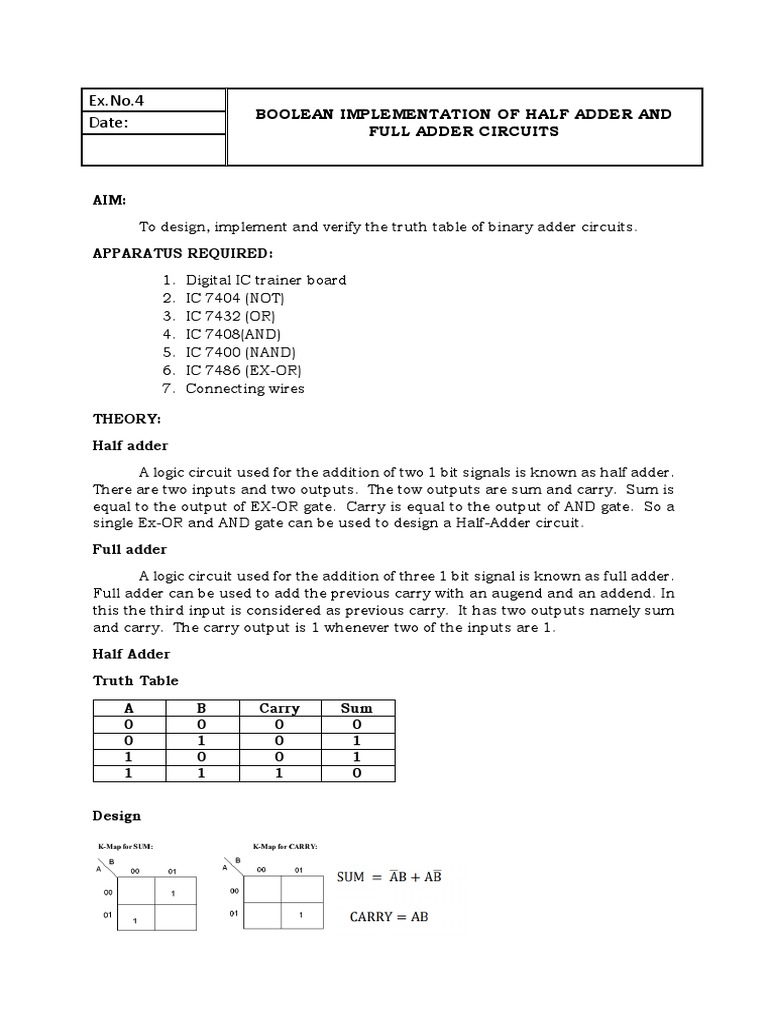 04 Half and Full Adder Hardware | PDF | Technology & Engineering