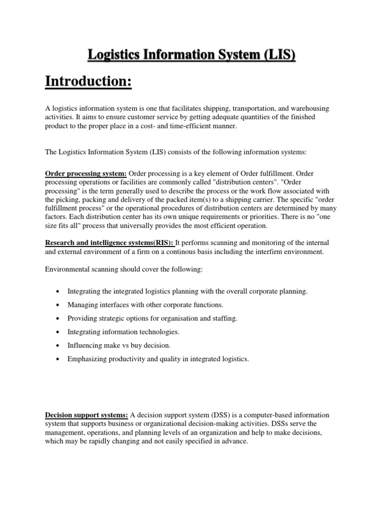 Logistics Information System | PDF | Logistics | Information System